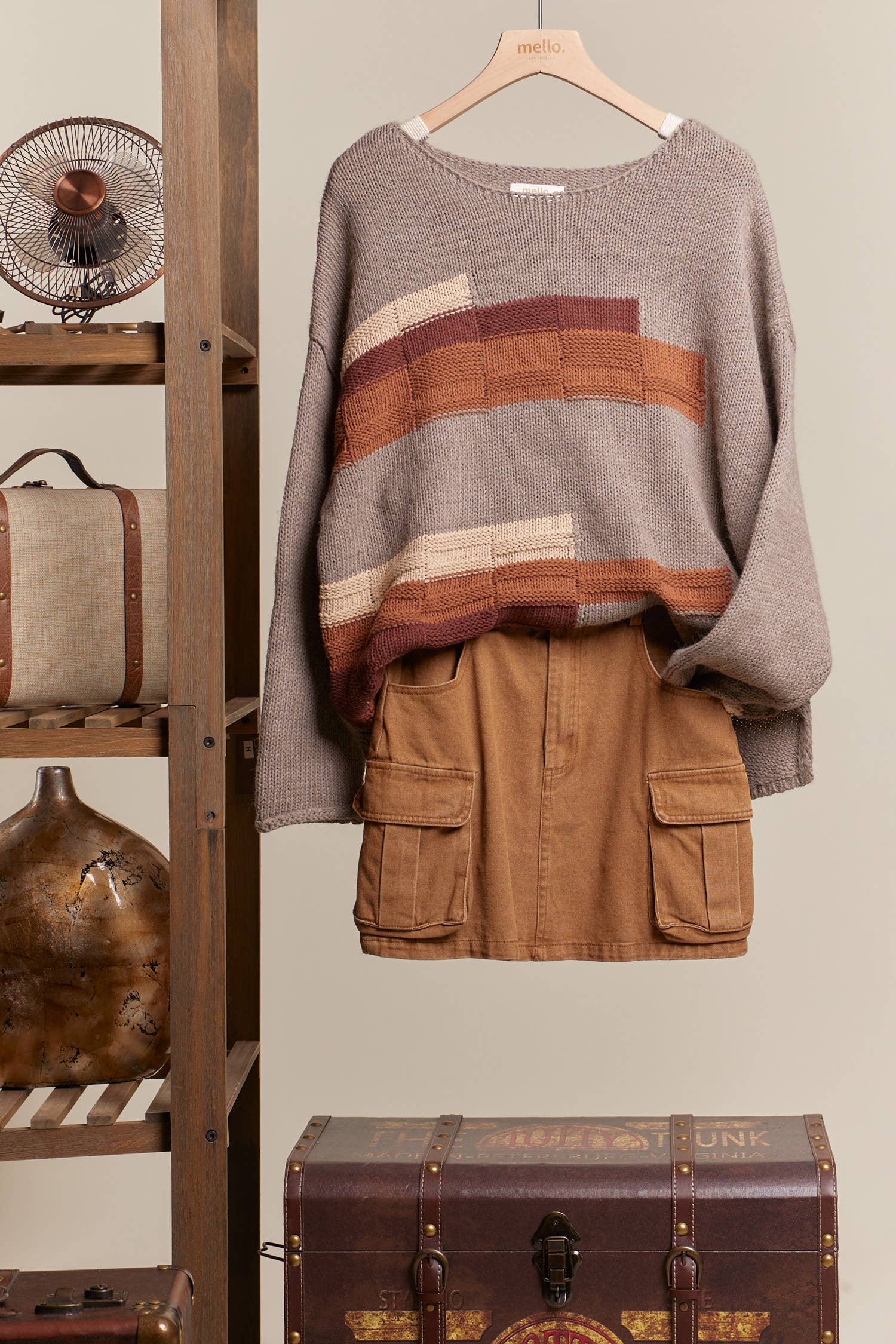 Mello. - Color-block Knit Sweater: Brown | Lalli's Boutique